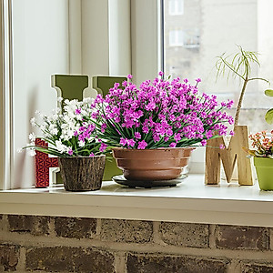 URSTOUD 6PCS Artificial Flowers,Fake Greenery Faux Plastic Bushes Fake Shrubs UV Resistant No Fade Faux Plastic Plants for Wedding Hanging Bouquet Indoor Outdoor Home Garden Office Table Vase(Fuchsia)