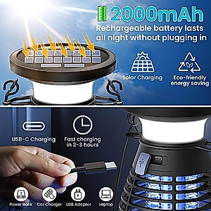 BURLAN Solar Bug Zapper Outdoor & Indoor, Cordless Mosquito Zapper Rechargeable Waterproof Fly Zapper for Camping, Home, Patio, Backyard, Kitchen
