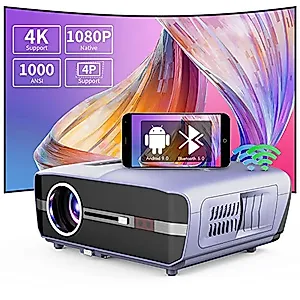 4K WiFi Video Projector,13000LM Smart Projector LED Native 1080P Full HD,5G Wireless Android Projector Airplay Netflix Disney+ Compatible,Home Cinema Outdoor Projector with Zoom Speaker HDMI USB RJ45