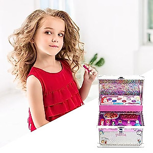 Disney Princess Train Case Girls Beauty Set, Kids Makeup Kit for Girls, Real Washable Toy Makeup Set, Play Makeup, Pretend Play, Party Favor, Birthday, Toys Ages 3 4 5 6 7 8 9 10 11 12