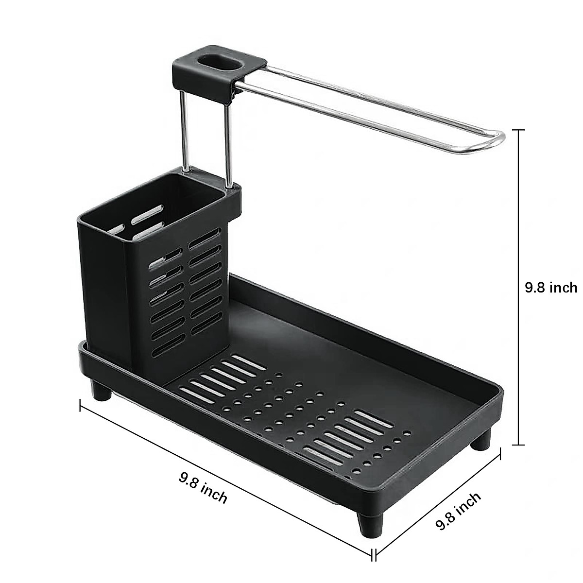 Kitchen Sink Caddy Sponge Holder with Drain Tray, Removable Sink Organizer for Dish Brush,Plastic & Stainless Steel Dish Rag Soap Holder, Non-Slip Dish Brush Holder Storage for Kitchen Counter