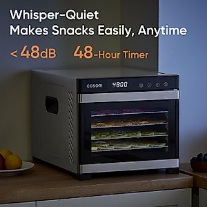 COSORI Food Dehydrator (50 Recipes) for Jerky, Vegetables Fruit, Meat, Dog Treats, Herbs, and Yogurt, Dryer Machine with Temperature Control, 6 Stainless Steel Trays, Rear-Mounted Fan, Silver