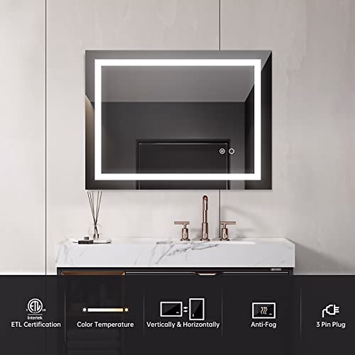 Keseno 32x24” LED Lighted Bathroom Wall Mounted Mirror with High Lumen Anti-Fog Separately Control Dimmer Function