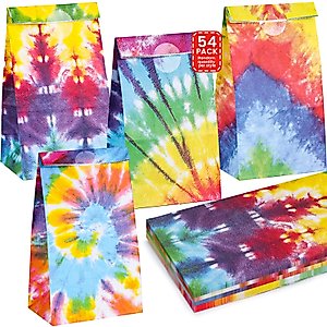 JOHOUSE 54PCS Tie Dye Goodie Bags, Treat Bags with Stickers Gift Bags Colorful Party Favor Bags for Birthday Decoration