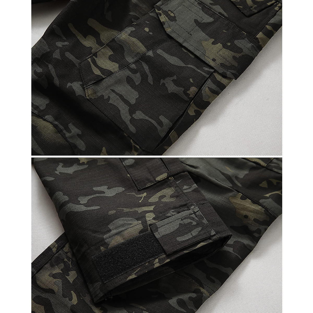 OCANXUE Men's Tactical Pants Camo Cargo Pants Ripstop Work Hiking Pants with 10 Pockets No Belt Size 38