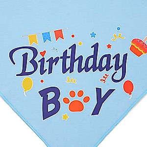 Dog Birthday Bandana Boy Scarf and Crown Dog Birthday Hat, Flower Headwear for Medium to Large Dogs Blue