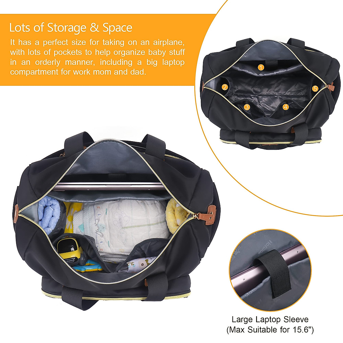 Hafmall Diaper Bag Tote with Changing Pad, Multifunctional Stylish Mommy Bag, Large Diaper Messenger Bag for Mom and Dad, Black