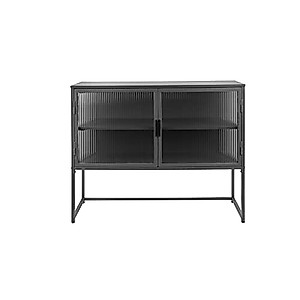 NOSGA Retro Style Fluted Glass Sideboard Storage Cabinet Simple Modern Console Table Detachable Wide Shelves Enclosed Dust-Free Storage Bottom Space for Living Room Bathroom Dining Room,Gray