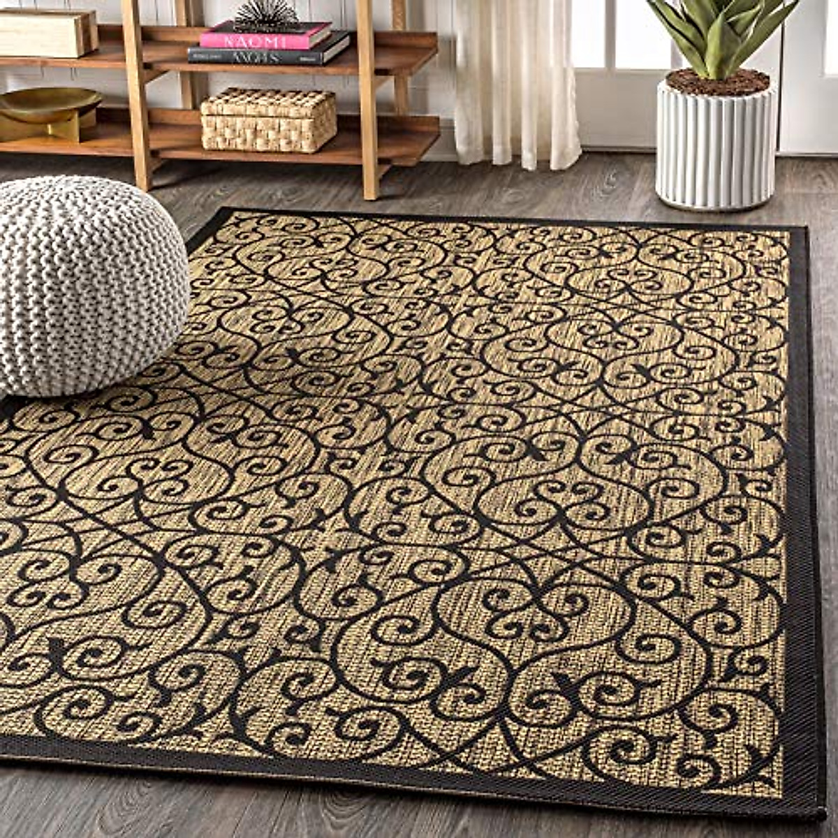 JONATHAN Y Madrid Vintage Filigree Textured Weave Indoor/Outdoor Black/Khaki 8 ft. x 10 ft. Area-Rug, Classic,Easy-Cleaning,HighTraffic,LivingRoom,Backyard, Non Shedding, SMB107A-8