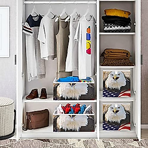 RunningBear American Flag Bald Hawk Storage Basket Storage Bin Square Collapsible Storage Containers Toy Storage Box Organizer for Living Room Bedroom