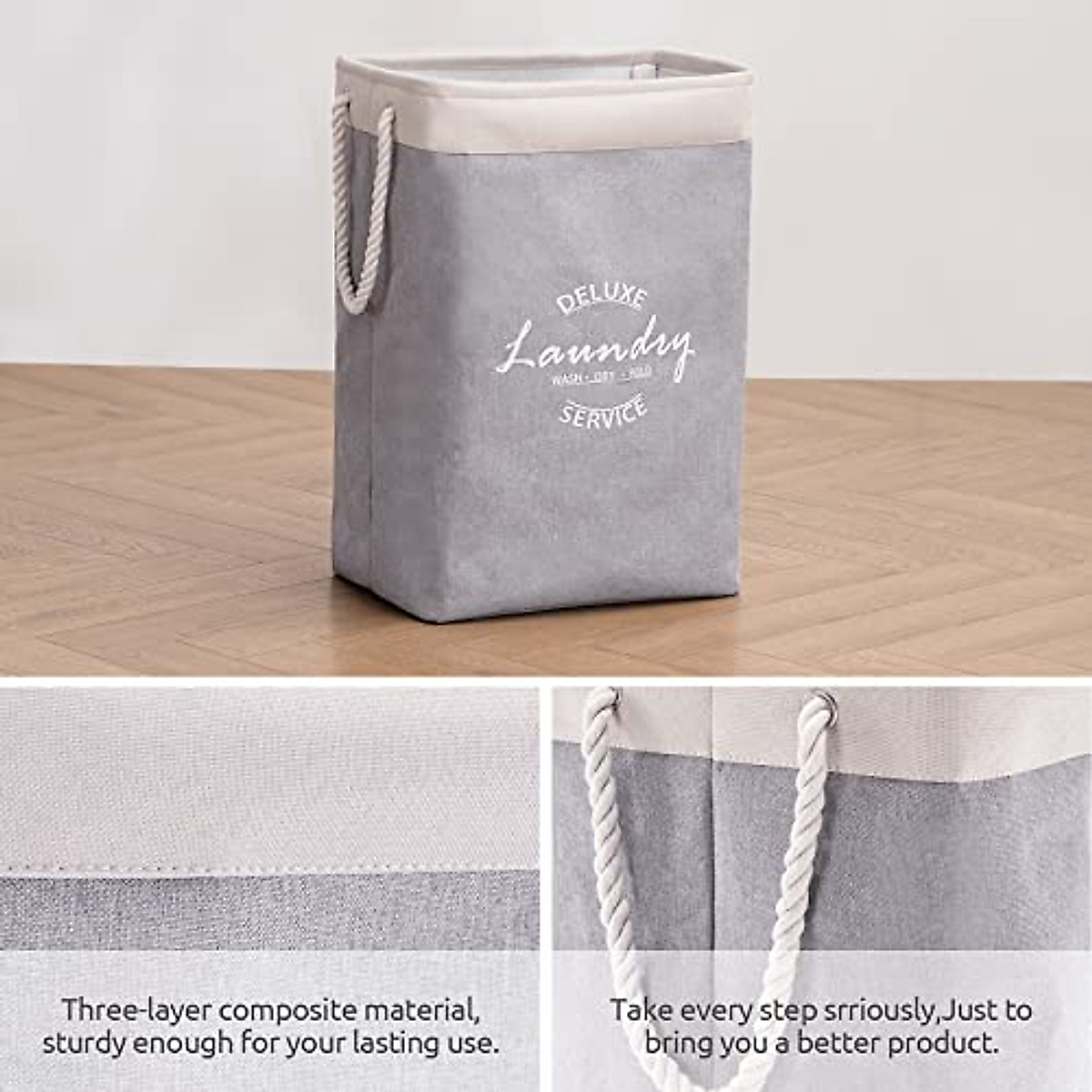 Fiona's magic 75L Large Laundry Hamper Basket with Detachable Brackets and Handle, Collapsible Storage Basket for Bedroom, Bathroom Clothing and Toys Organization, Grey