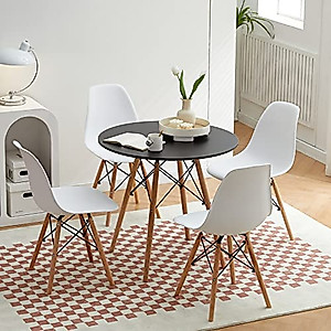 ATSNOW 31.5 in Mid Century Modern Black Round Dining Table, Small Circle Table for Living Room Bedroom Kitchen