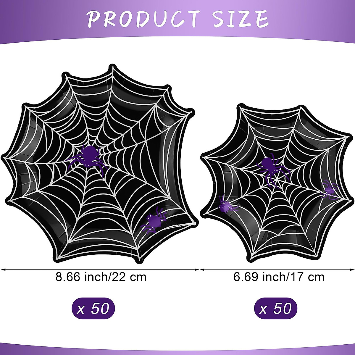 durony 100 Pieces Halloween Spiderweb Paper Plates 7 Inch and 9 Inch Dessert Plates Disposable Halloween Party Plates for Halloween Party Decorations, Spiderweb Supplies