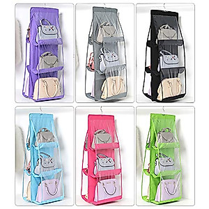 Mistshopy 6 Pocket Hanging Purse Handbag Tote Bag Organizer Storage Bag Foldable Closet Rack Bag Hanger (Grey)