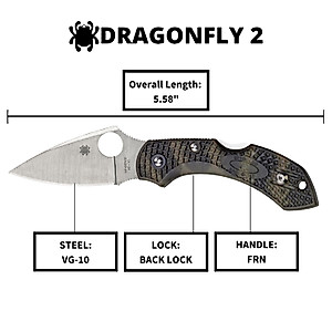 Spyderco Dragonfly 2 Lightweight Signature Knife with 2.3" VG-10 Steel Blade and High-Strength Zome Green FRN Handle - PlainEdge - C28ZFPGR2