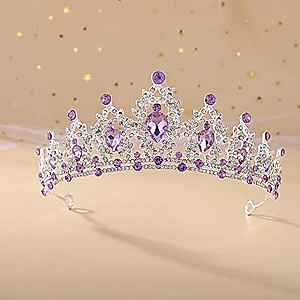 LKBBC Silver with Purple Crown, Crystal Mermaid Birthday Fairy Crown,Princess Sweet 16 Quinceanera Queen Tiara Headband