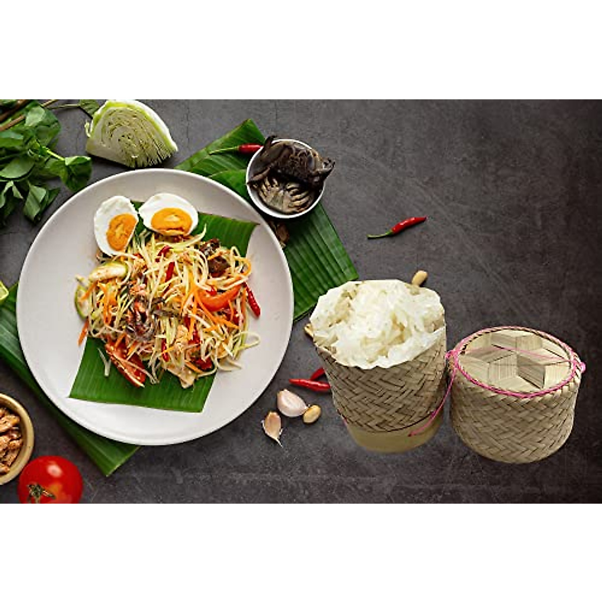 Heavens Tvcz Bamboo Sticky Rice Basket Kratip Small Handmade Natural White Orchid Basket Steamer Kitchen in Thailand for Kitchenware or Cookware Pot Food Travel Picnic Keeping After Steaming Keep Warm