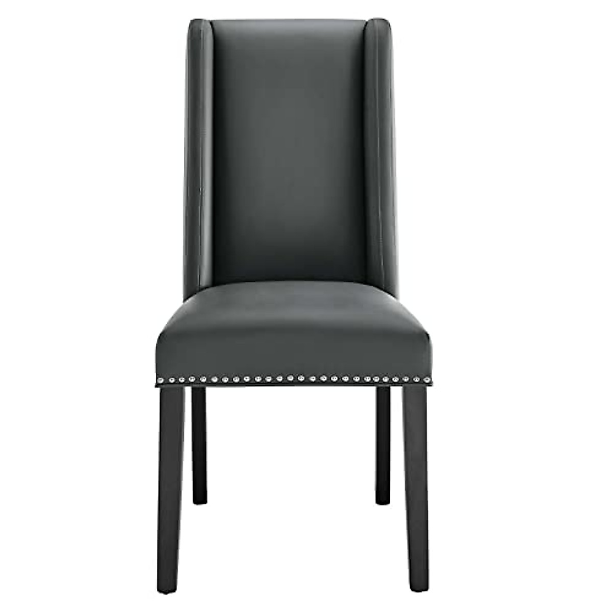 Modway Baron Modern Tall Back Wood Vegan Leather Upholstered Two Dining Chairs in Gray