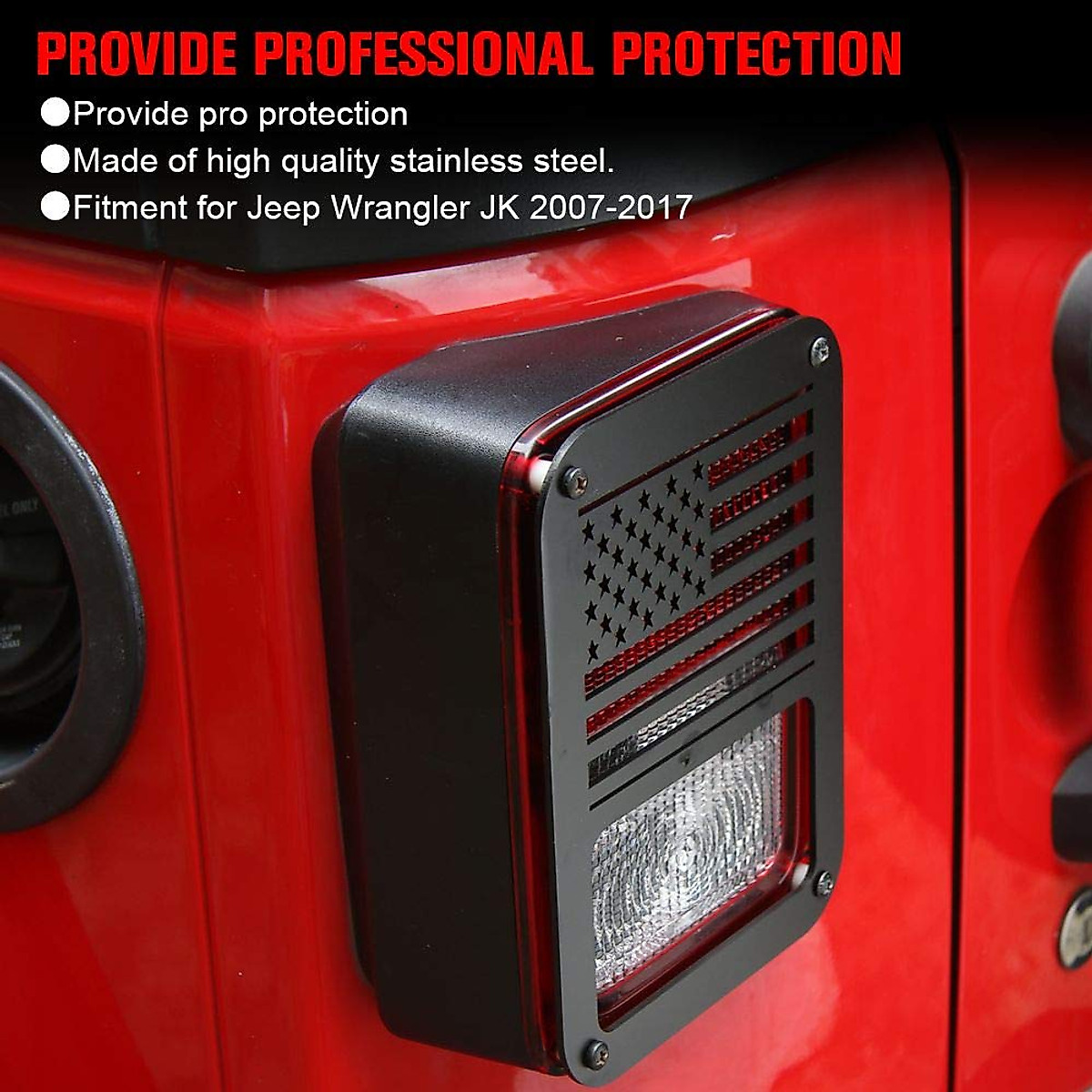 RT-TCZ Tail Light Guards Covers Brake Light Cover For Rear Taillights 2007-2017 Jeep Wrangler JK Unlimited Accessories (US Flag-1)