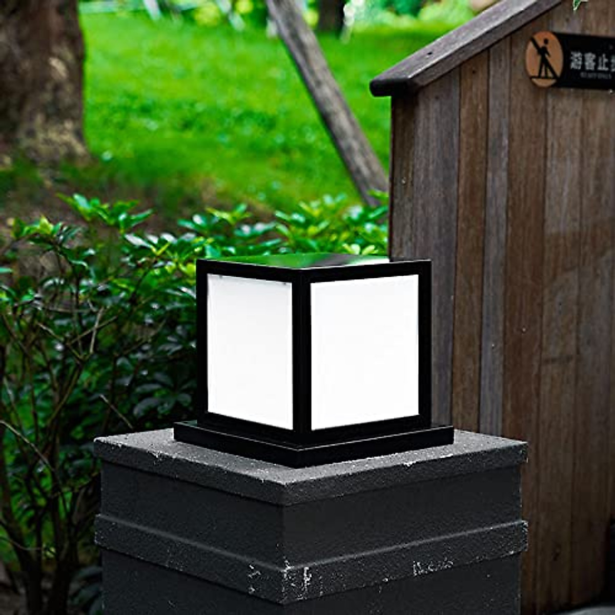 JSBDPHW New Chinese LED Column Light Wiring Pillar Lamp Simple Metal Square Post Light Outdoor Waterproof Pillar Pole Lamp Garden Villa Landscape Lawn Pedestal Light