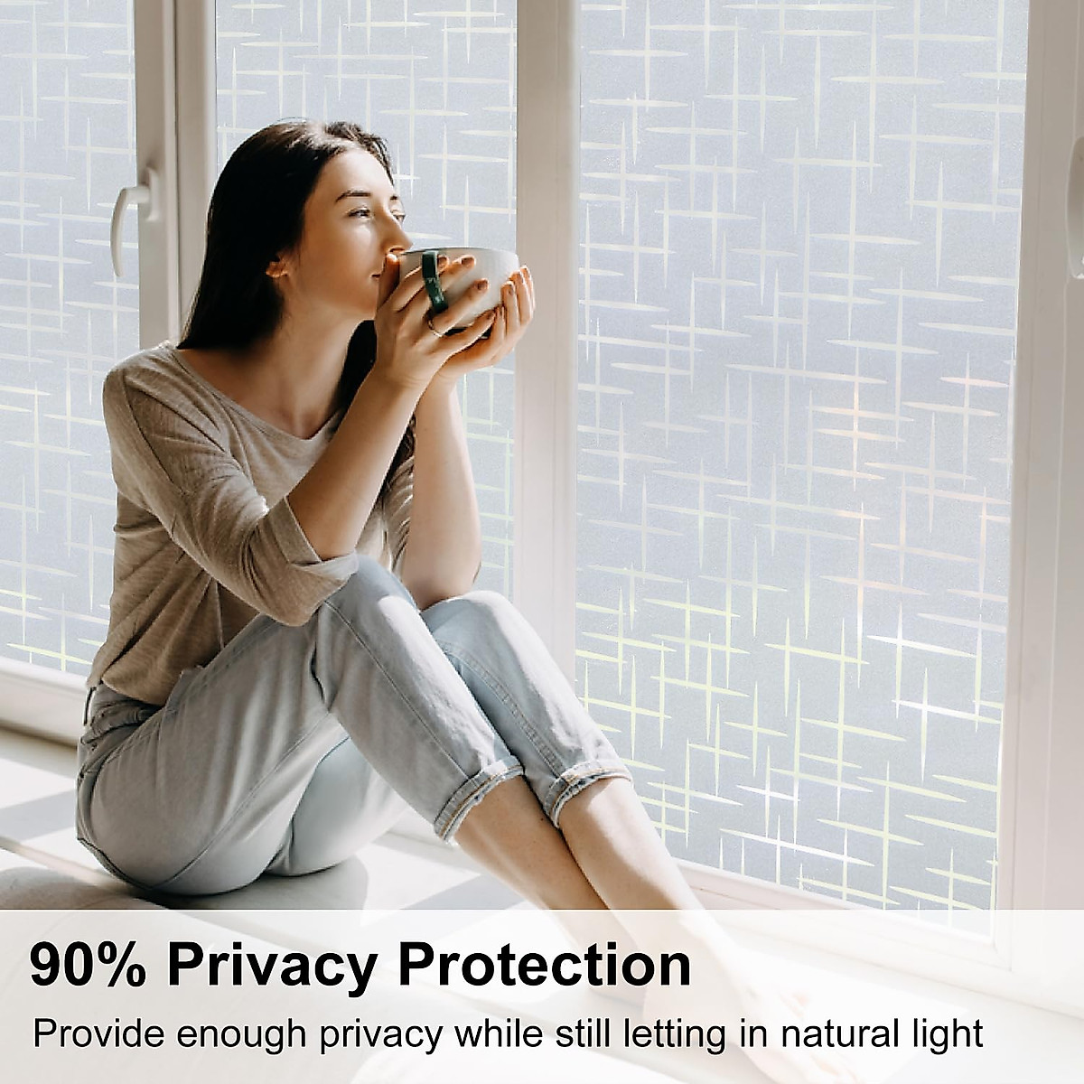 Arthome Frosted Window Film,17.5x100 inch Non-Adhesive, Privacy Film for Glass Windows, Self Static Cling Decorative Window Cling Anti-UV Window Sticker for Home Office