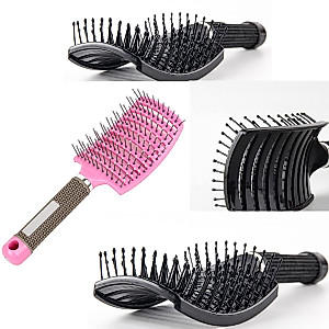 AISIBO Curved Vented Styling Hair Brush, 2PCS Anti Frizz Hair Detangling Brush, for Wet Hair or Dry Hair, Black, Pink