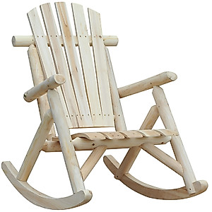 Outsunny Outdoor Wooden Rocking Chair, Single-Person Adirondack Rocking Patio Chair with Rustic High Back, Slatted Seat and Backrest for Indoor, Backyard, Garden, Carbonized