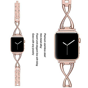 Secbolt Bands Compatible with Apple Watch Band 38mm 40mm 41mm Iwatch SE Series 8/7/6/5/4/3/2/1 Women Dressy Jewelry Stainless Steel Accessories Wristband Strap, Gold