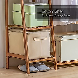 MoNiBloom Bamboo Clothing Rack with 5-Tier Storage Shelves Trapezoid Multi-Functional Clothes Rack, Clothes Hanging Rack Stand for Bedroom Living Room, Brown