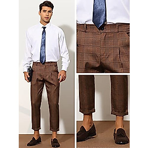 Lars Amadeus Brown Plaid Dress Pants for Men's Cropped Ankle Length Business Trousers 30