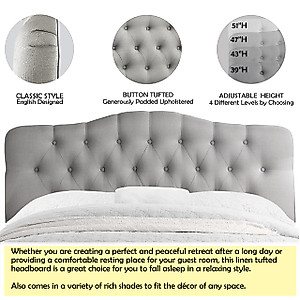 Rosevera Givanna Adjustable Heigh Headboard with Linen Upholstery and Button Tufting for Bedroom,Queen,Gray