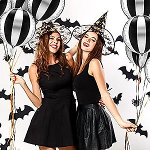 12 Pieces 22 Inch Black and Silver Balloons 4D Stripe Aluminum Foil Mylar Balloon Black and Silver Party Decorations Black and Silver Striped Balloons for Black and White Baby Shower Party Decorations