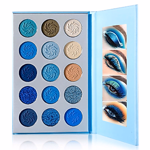 DE'LANCI Space Blue Eyeshadow Palette 15 Color Cosmetics Pressed Pigment Christmas Snowflake Eye Shadow Pallete Matte Shimmer Glitter Drama Makeup Eye Shadow Powder Long Lasting Blue Makeup Pallet