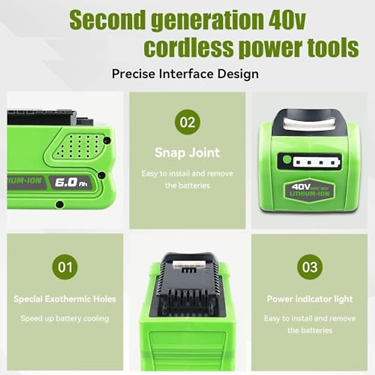 PDstation 6000mAh 40V 29462 Lithium Battery 29472 High-Output Battery Replacement for GreenWorks 40v Battery Compatible with GreenWork 40V G-MAX Power Tools 29252 20202 22262 25312 25322 20642 22272