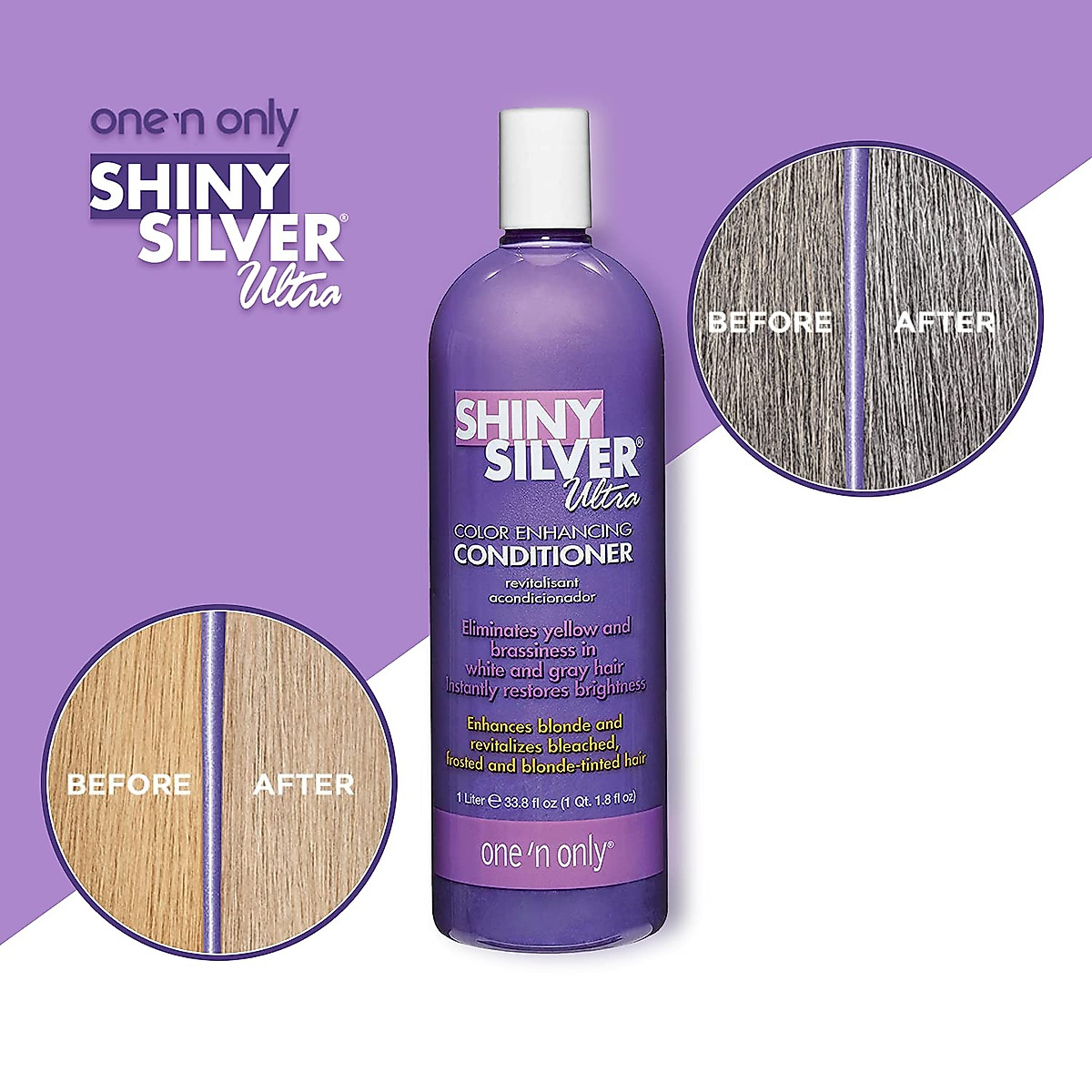 One 'n Only Shiny Silver Ultra Color-Enhancing Conditioner, 33.8 Fl. Oz - Restores Shiny Brightness to White, Grey, Bleached, Frosted, or Blonde-Tinted Hair
