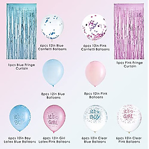 Gender Reveal Decorations - Inclusive White Baby Boxes with Letters, "boy girl" Foil Balloon,Fringe Curtain for Gender Reveal Party Supplies