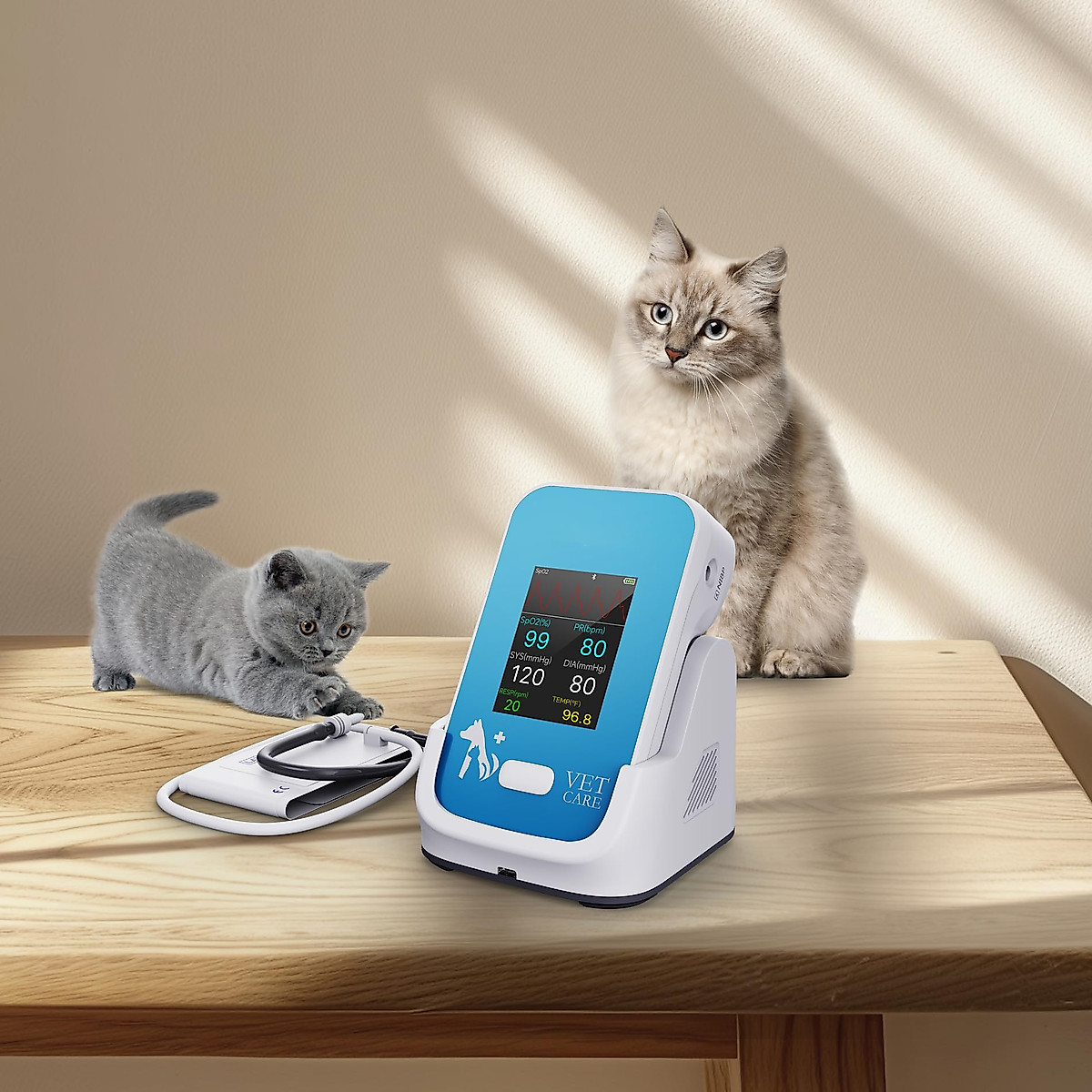 Veterinary Blood Pressure Monitor for Dog,Pulse Oximeter for Pet with Bluetooth,6 Parameters Veterinary Patient Monitoring Equipment,Rechargeable Animal Vital Signs Monitor for Family Clinic Use