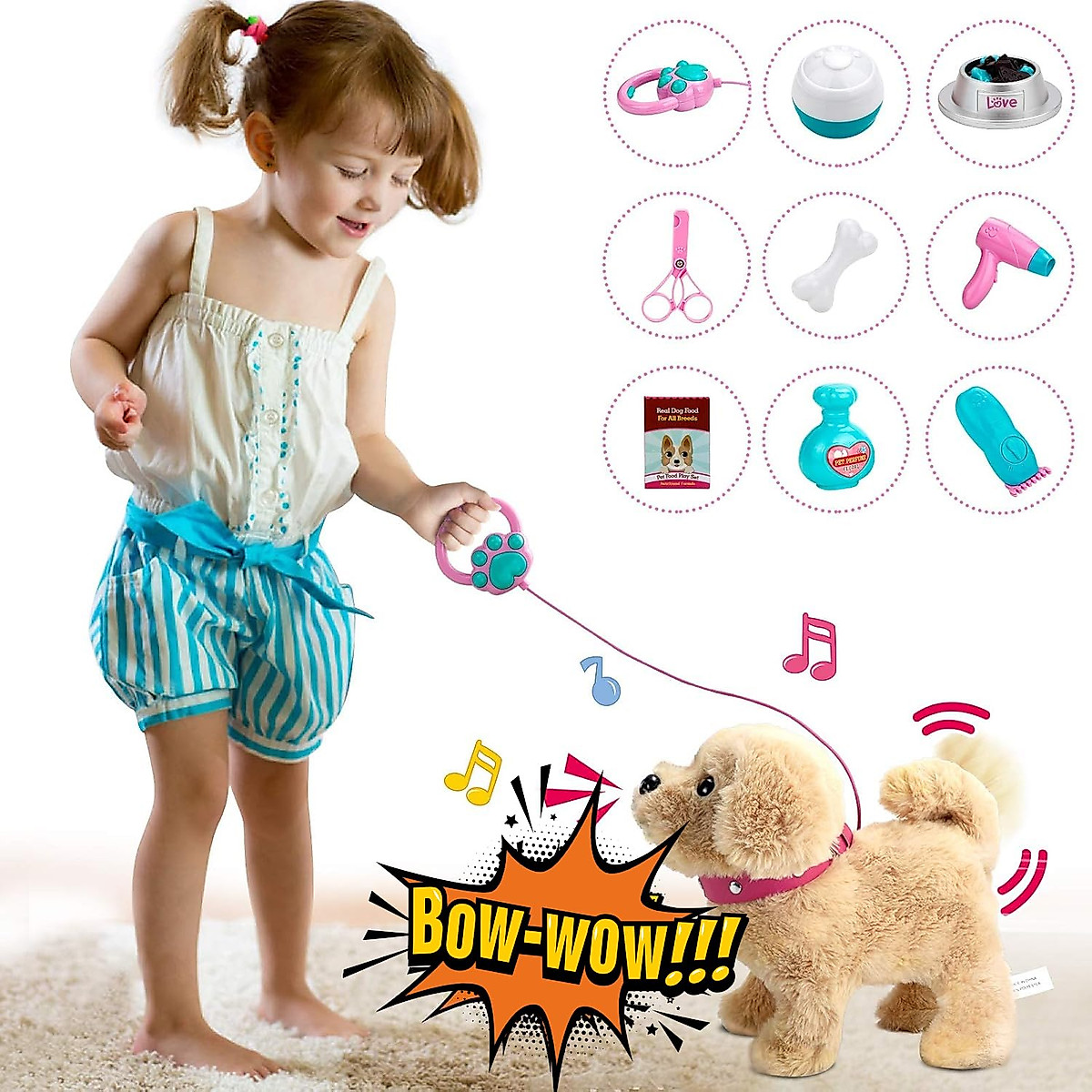 Koonie Talking Plush Golden Retriever Toy Repeats What You Say, Barks and Walks - Electronic Interactive Stuffed Puppy for Kids