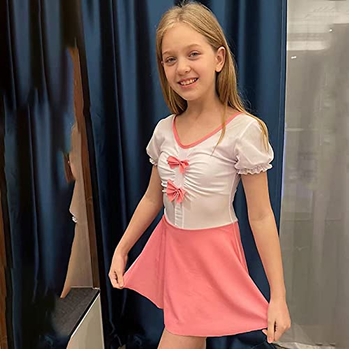 Kadola Birthday Bathing Suit Girls Girls Swimsuit 1 Piece Puff Sleeves Dress Swimwear Bathing Suit 7 to (Orange, 16-18 Years)