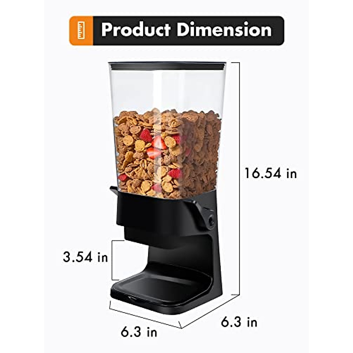 Conworld Cereal Dispenser Countertop, Large Capacity Rice Dispenser Cereal Container Storage, Not Easy to Crush Food, Dry Food Dispenser for Rice, Candy & Snack, Black (5.5 Qt)