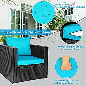 WYKDD Patio Rattan Furniture Set Cushioned Sofa Chair Coffee Table Suitable for Balconies, Rooftops, Gardens and Any Places of Leisure