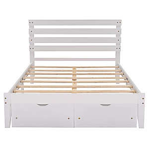 Lepfun Full Bed Frame with Drawers,Wood Full Size Platform Bed Frame with Headboard, Full Storage Bed for Kids Girls Boys, No Box Spring Needed, White
