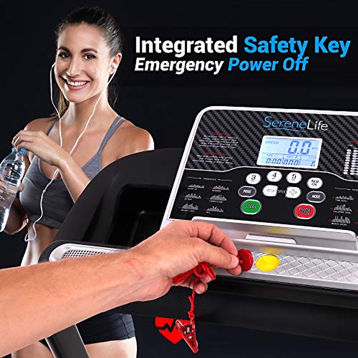 SereneLife Folding Treadmill - Foldable Home Fitness Equipment with LCD for Walking & Running - Cardio Exercise Machine - 4 Incline Levels - 12 Preset or Adjustable Programs - Bluetooth Connectivity