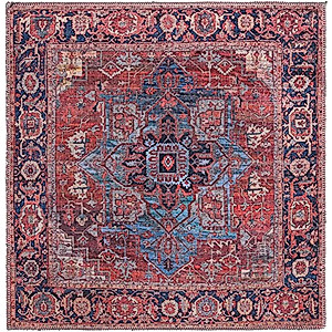 Rugs.com Maahru Collection Washable Rug – 3 Ft Square Rust Red Low-Pile Rug Perfect for Living Rooms, Kitchens, Entryways