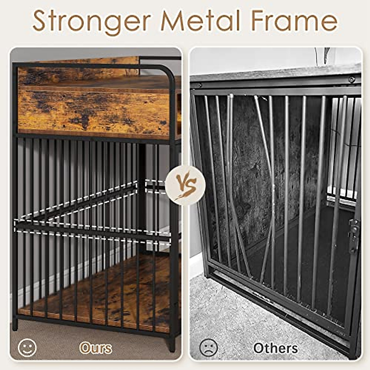 Saudism Large Dog Crate Furniture, Dog Kennel Indoor, Wood Dog Cage Table with Drawers Storage, Heavy Duty Dog Crate, Jaula para Perros, Sturdy Metal, 40.5" L×23.6" W×35.4" H