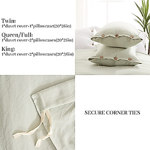 NexHome Sage Green Duvet Cover Sets Queen Size 3 Piece Double Brushed Microfiber Queen Duvet Cover with Button Closure & Corner Tie 1 Breathable and Soft Duvet Cover 90x90 inches + 2 Pillow Shams