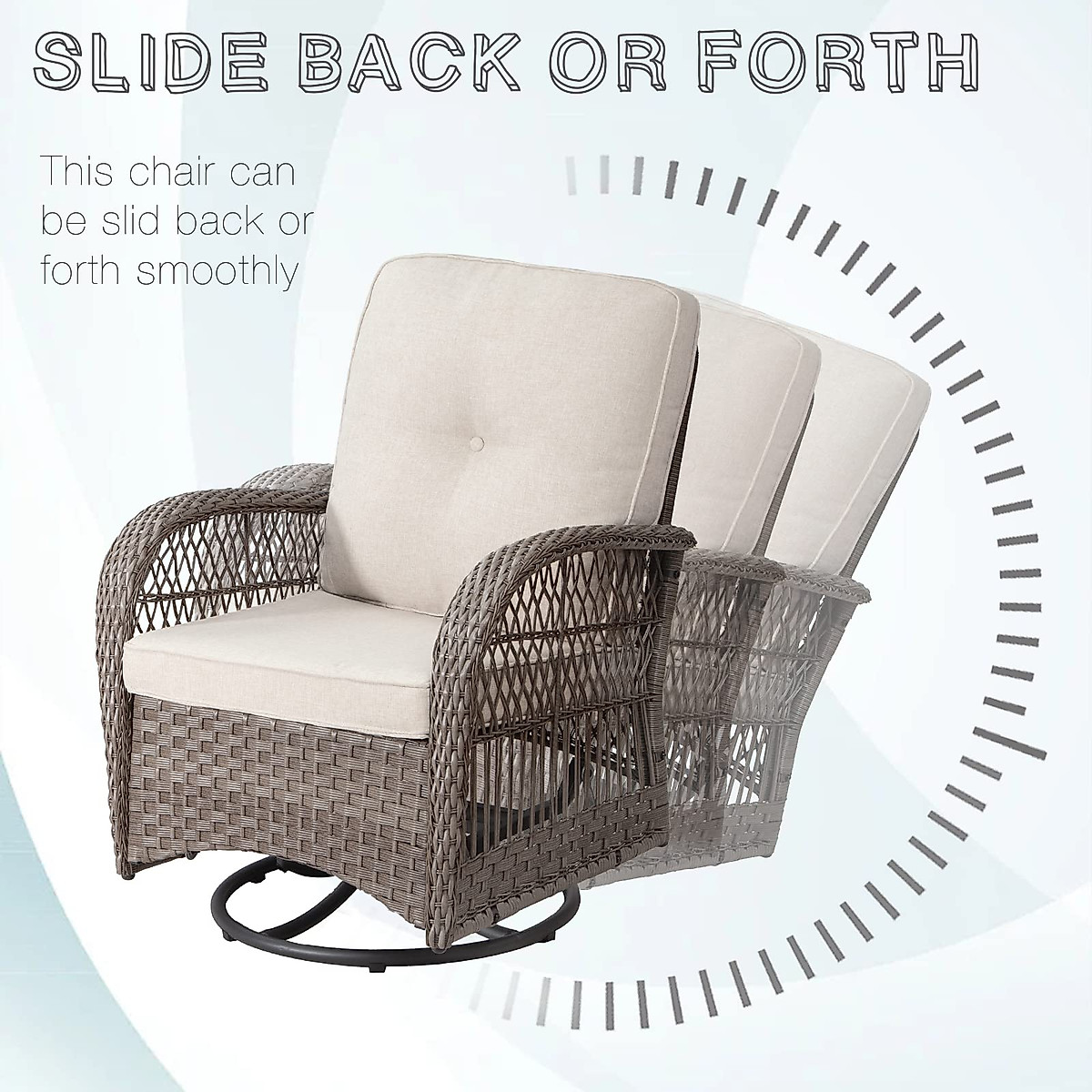 MeetLeisure Bistro Set 3 Piece Outdoor Patio Furniture, Wicker Swivel Rocking Chair Set with Matching Coffee Table & Premium Fabric Cushion(Mixed Grey/Beige)