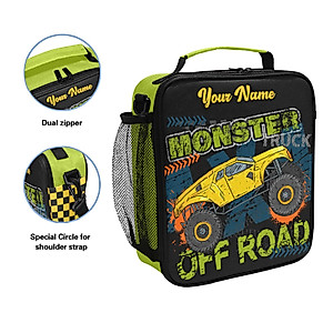 beeplus Custom Personalized Monster Truck Kids Lunch Box Boys Girls Insulated Lunch Box Reusable Lunch Tote Kit for School Travel