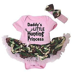Petitebella Daddy's Little Hunting Princess Baby Dress Nb-18m (Pink/Camouflage, 0-3 Months)