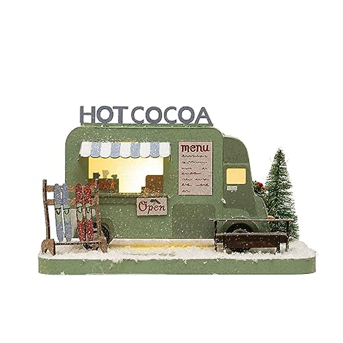 Creative Co-Op XS3653 Paper Hot Cocoa Truck in Winter Scene with Glitter and LED Light, Multicolor (Batteries Included), Multi